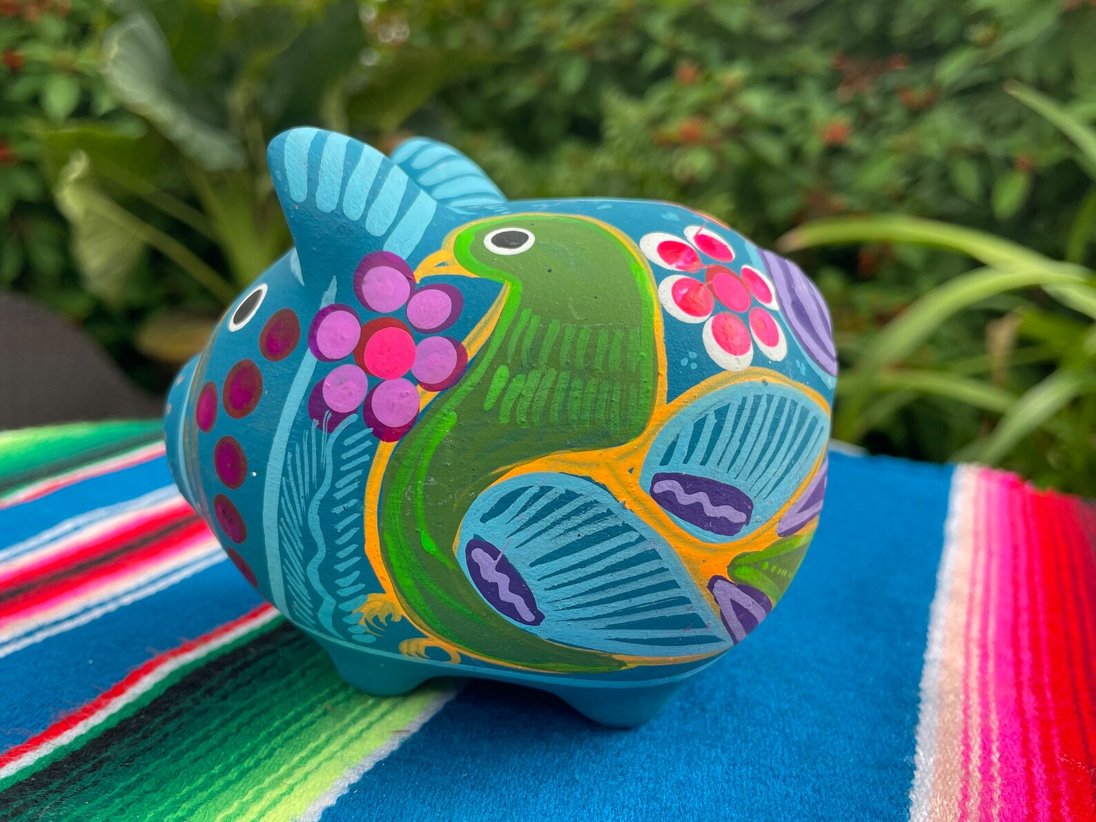 Piggy Bank Hand Painted – Mexican Folk Art Clay Money Bank Colorful ...
