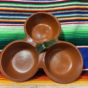 Beautiful Mexican Handmade Red Clay Three Section Salsa Bowl. Salsero ...
