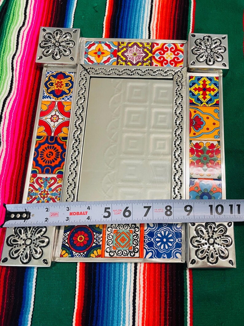 Talavera Tile Punched Tin Mirror: Mexican Metal Framed Decor - Etsy