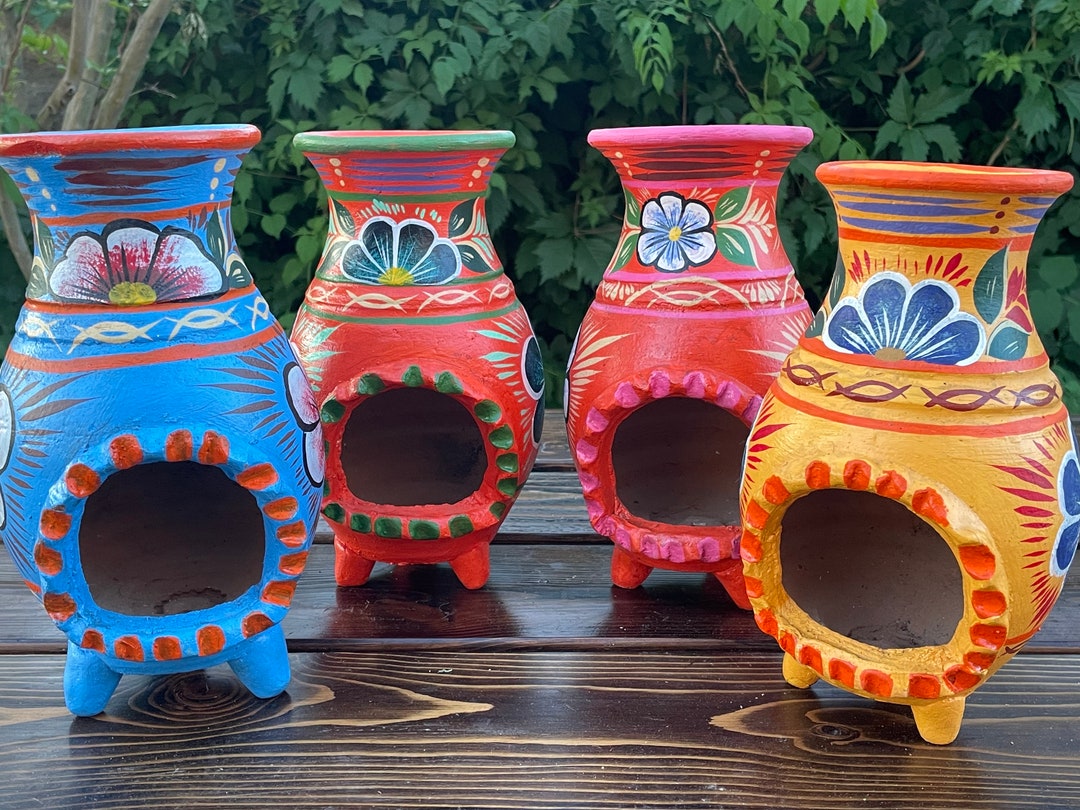 Hand Painted Clay Chimney Incense Burner, Hand Made Barro Chiminea ...