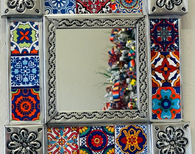 Stunning Square Talavera Tile Punched Tin Mirror, Metal Framed , High ...