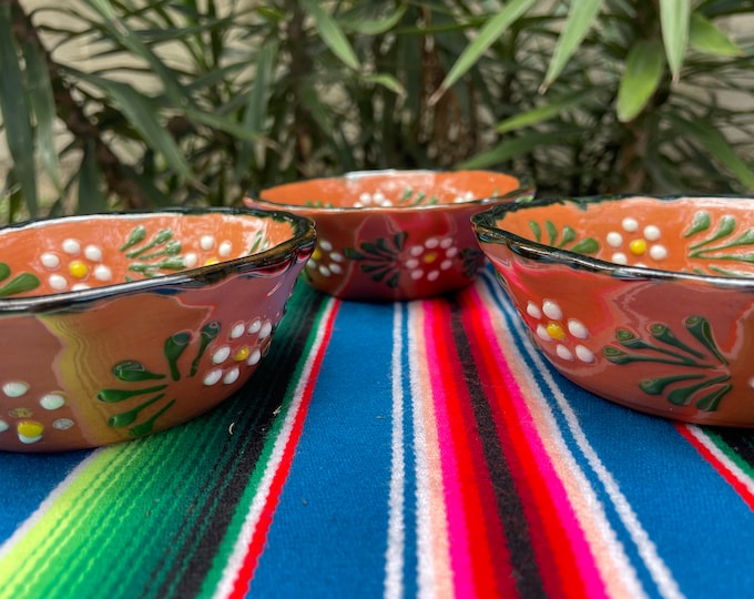 Set of Beautiful Talavera Salsa Bowls. Mexican Handmade Red Clay Salsa ...