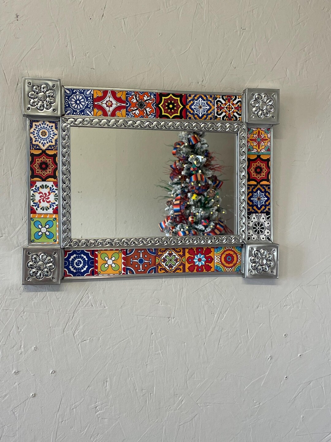 Large Stunning Talavera Tile Punched Tin Mirror, Metal Framed , High ...