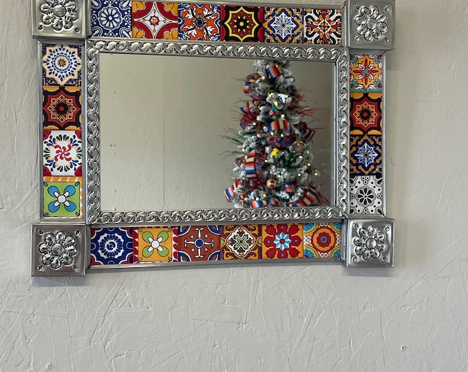 Large Stunning Talavera Tile Punched Tin Mirror, Metal Framed , High ...