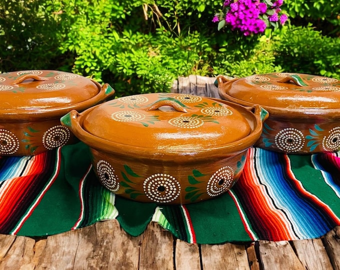 Handmade Mexican Clay Cazuela With Lid: Rustic Barro Bean Pot - Etsy