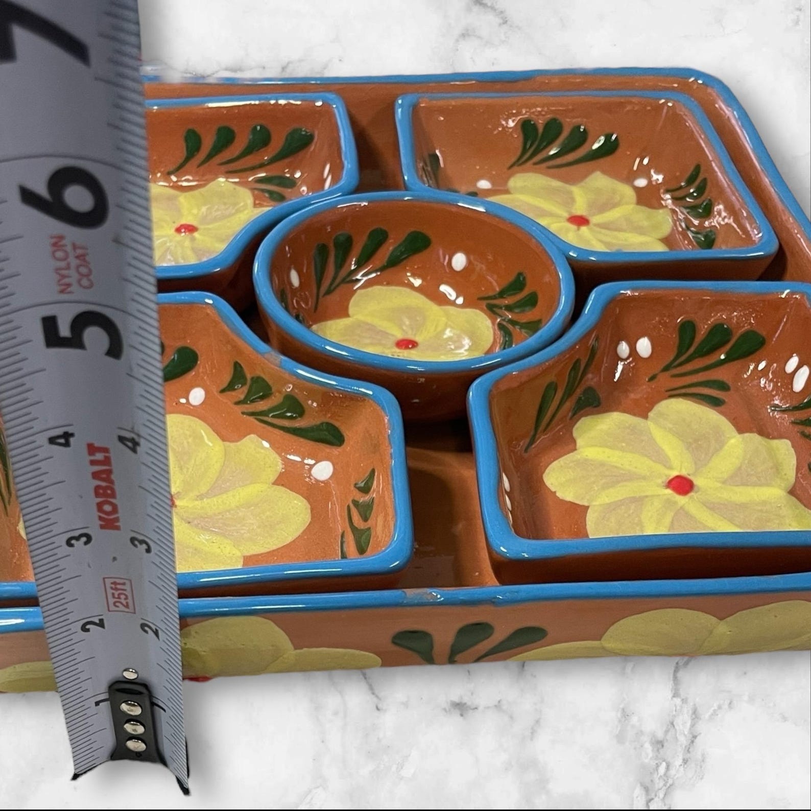 Talavera Clay Appetizer Tray. Red Clay Beautiful Square 7 Piece Dip ...