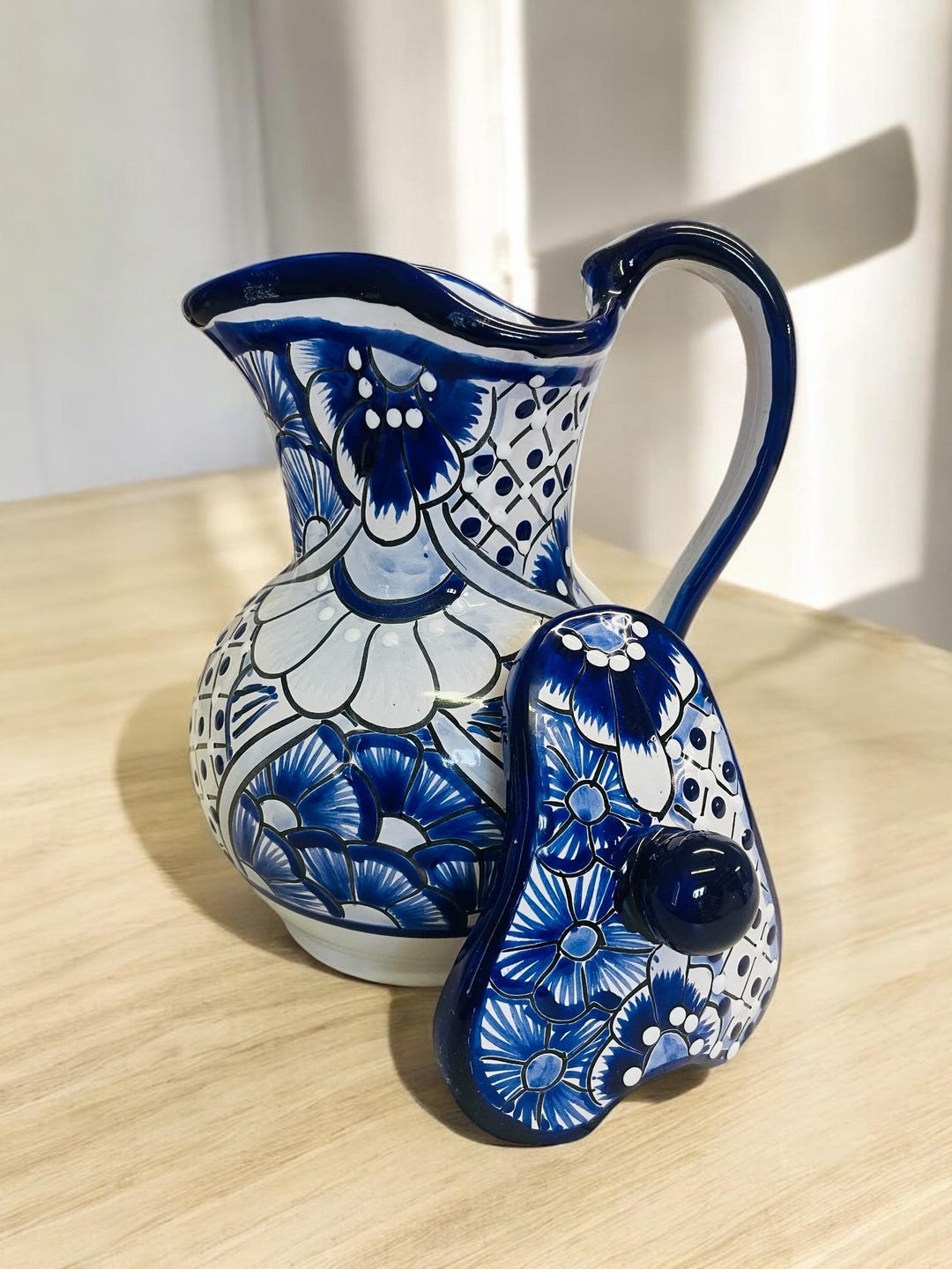 Elegant 2.5 L Authentic Talavera Pitcher With Lid Handmade Mexican ...