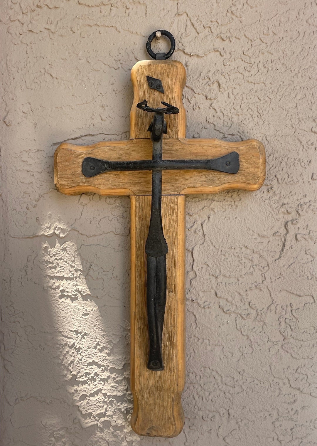 Ex Large Wood and Cast Iron Crucifix. Rustic Religious Wall Art. Wooden ...