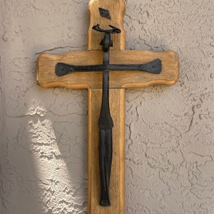 Ex Large Wood and Cast Iron Crucifix. Rustic Religious Wall Art. Wooden ...