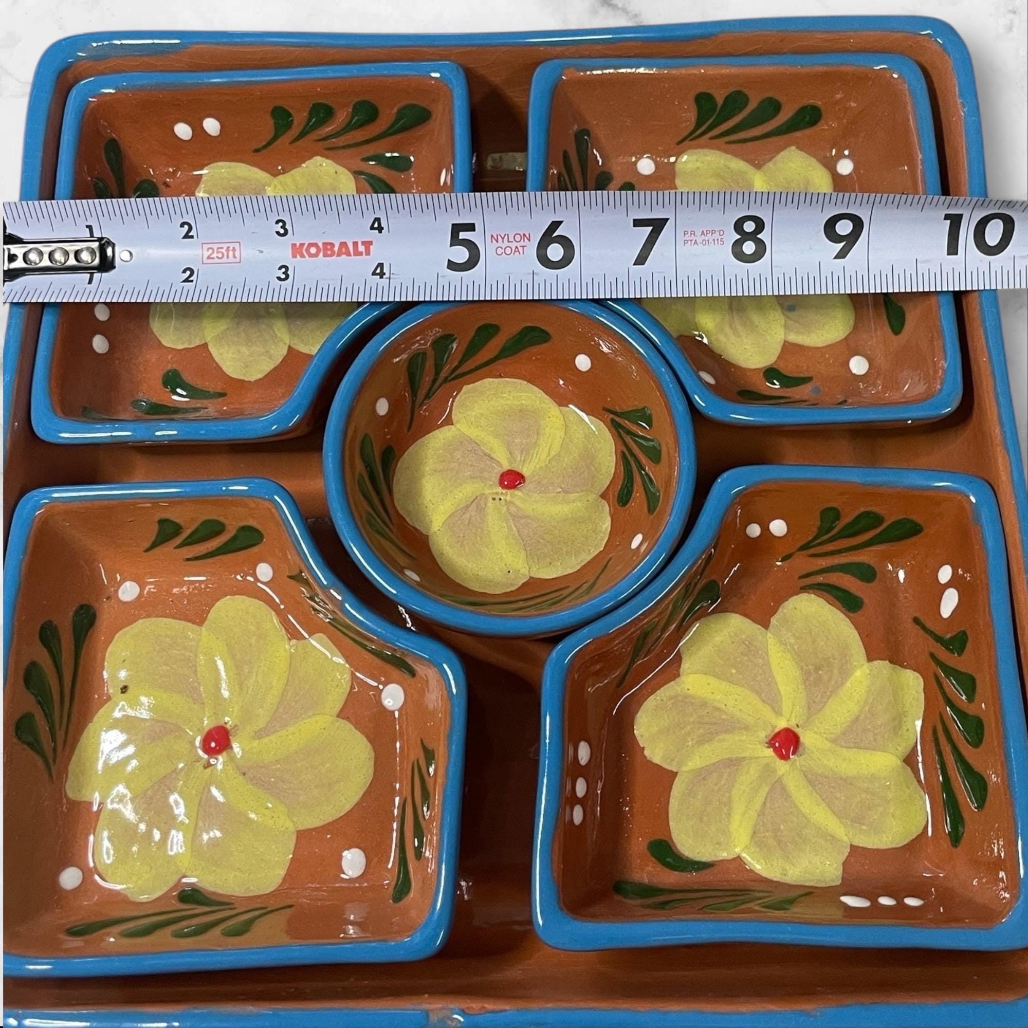 Talavera Clay Appetizer Tray. Red Clay Beautiful Square 7 Piece Dip ...