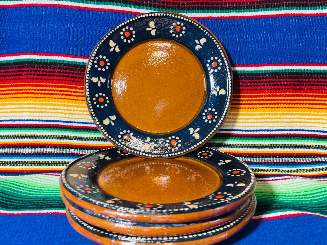 Mexican Hand Painted 8in Barro Plates Set of 4 / Mexican Clay - Etsy