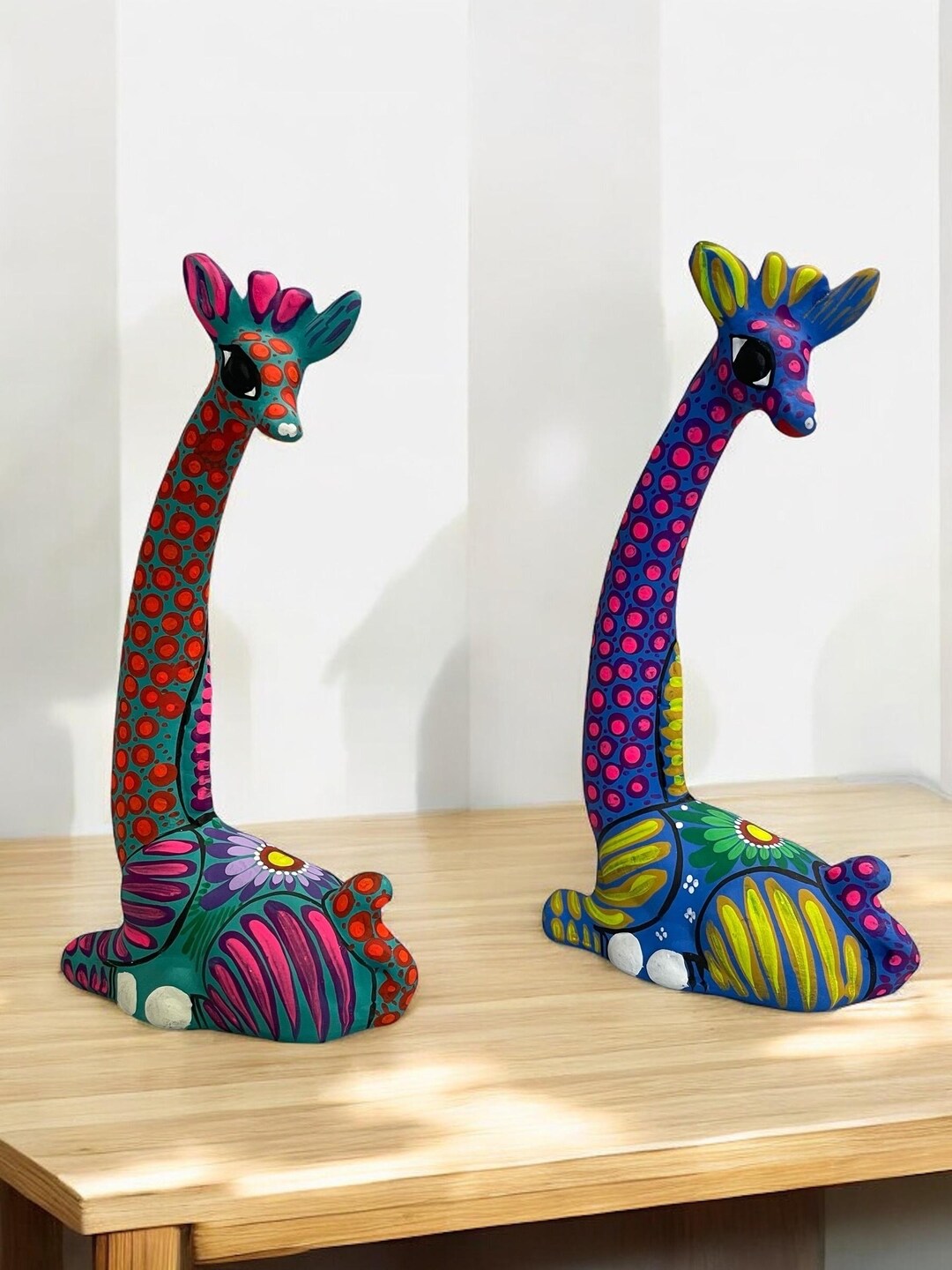 Giraffe Figurine Mexican Folk Art Hand Painted Matte Giraffe. Colorful ...