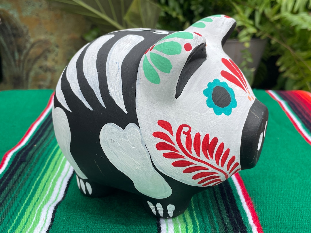 Large Hand Painted Skeleton Piggy Bank, Day of the Dead, Sugar Skull ...