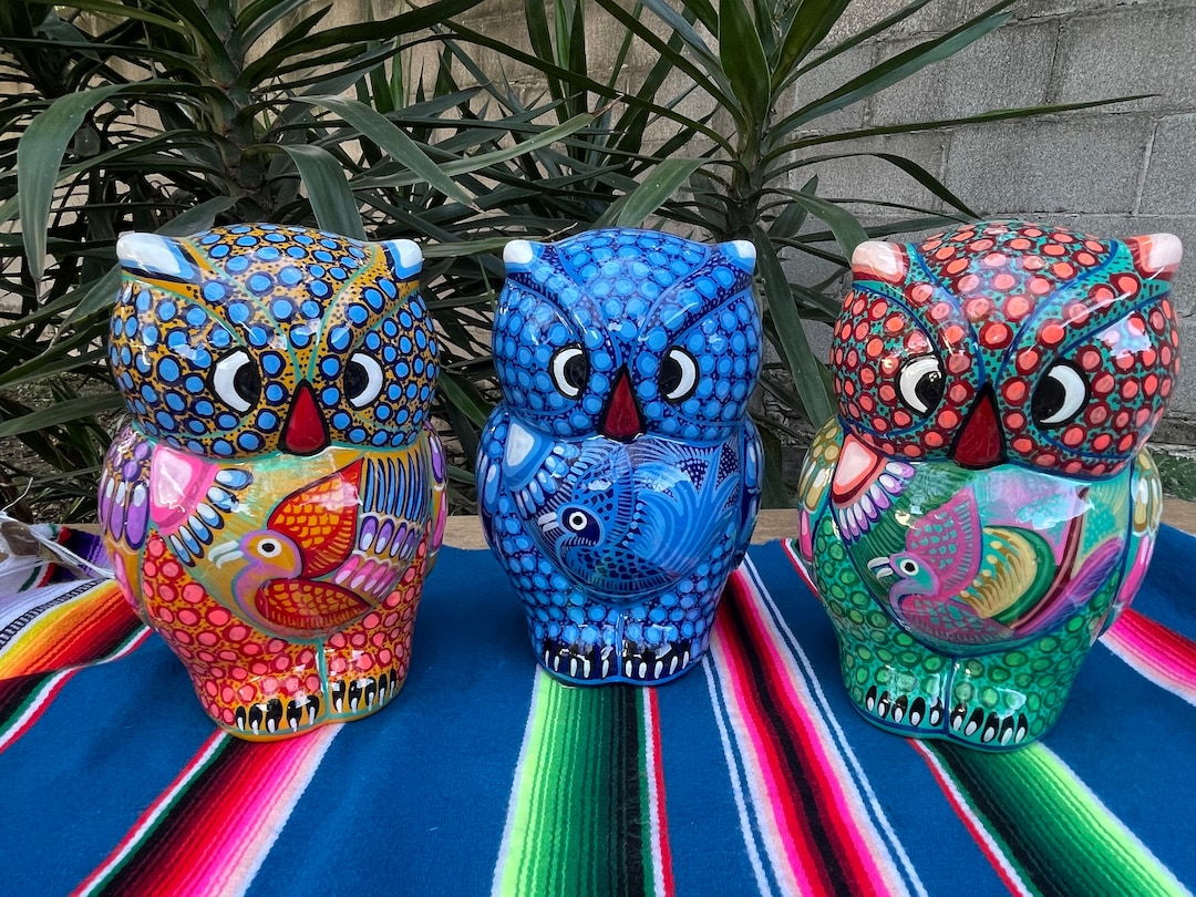 Colorful Owl Bank. Mexican Folk Art Hand Painted Owl Money Bank ...