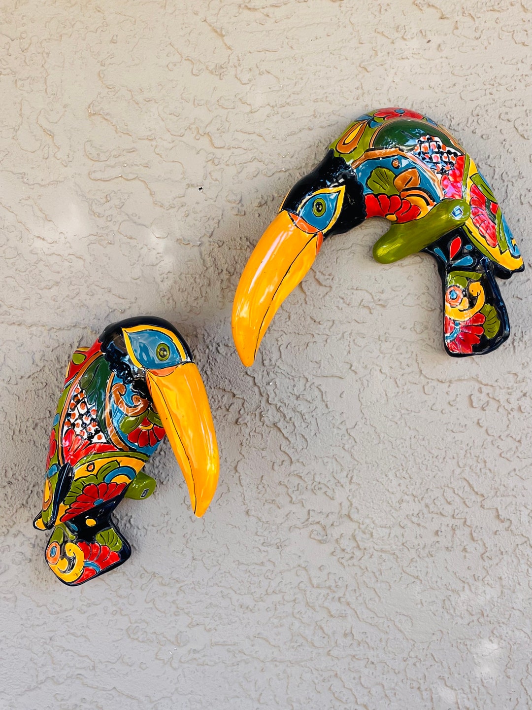 LARGE Talavera Toucan Birds Sculptures Set of 2. Handmade Hand Painted ...