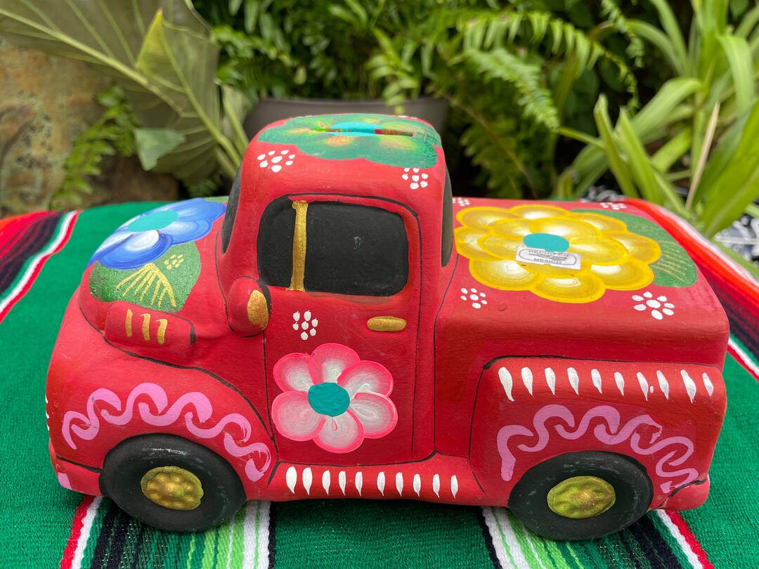 Large Hand Painted Truck Money Bank, Mexican Folk Art Piggy Bank ...