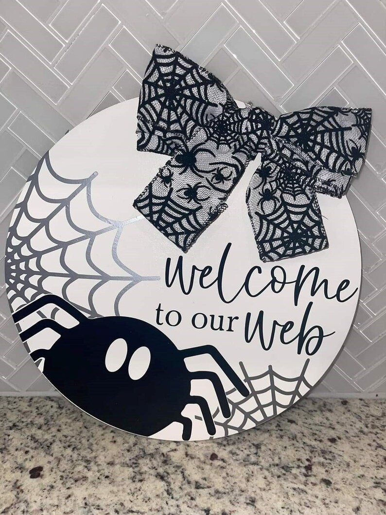 Welcome to Our Web Door Hanger - Etsy