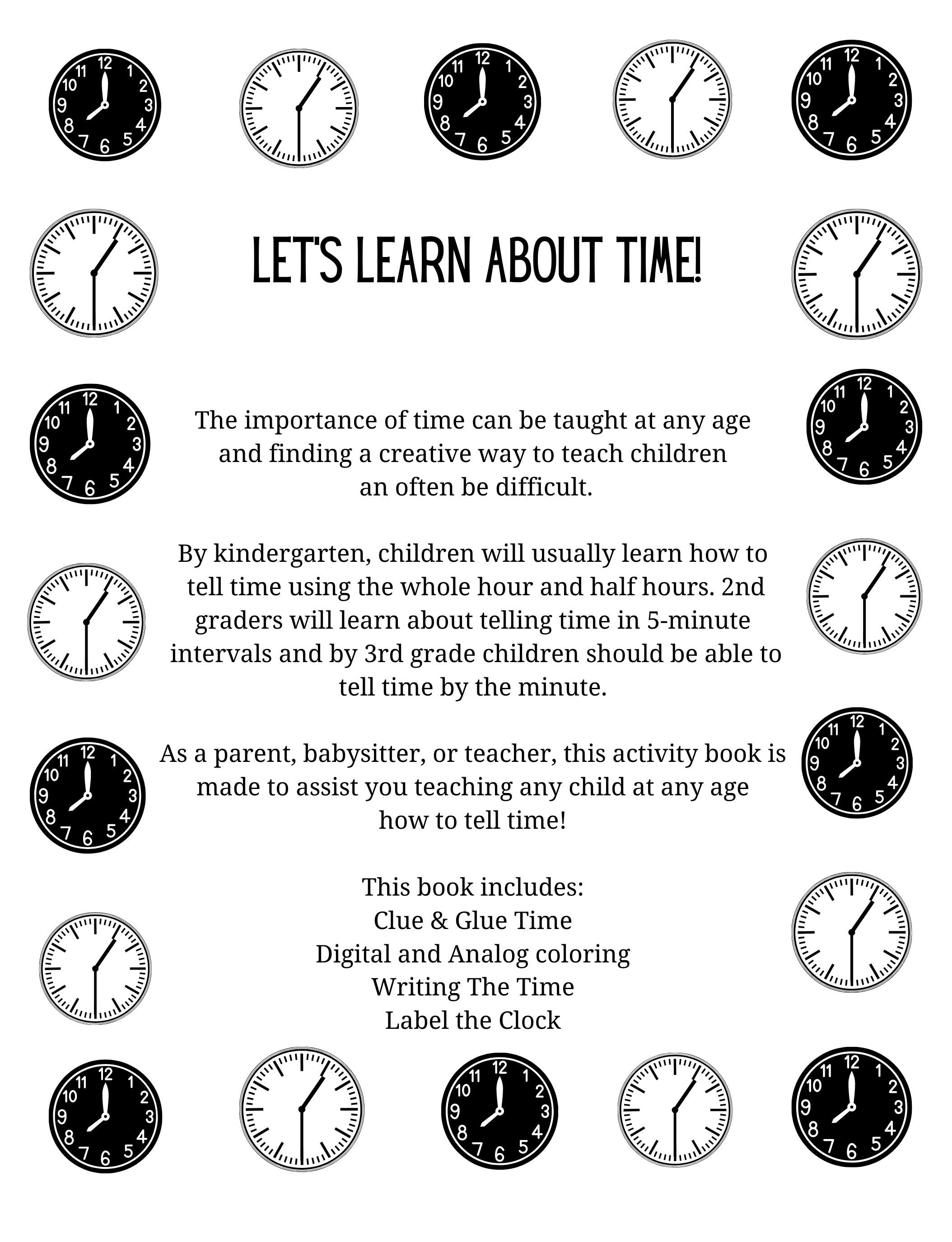 Printable Telling Time Workbook, Learn to Tell Time Digital Activity ...