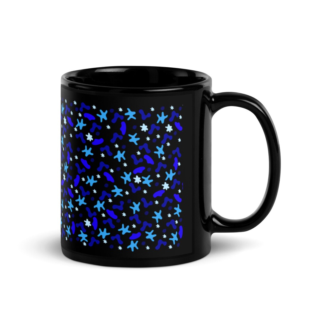 Blue Shades Random Shapes Black Glossy Mug - Etsy