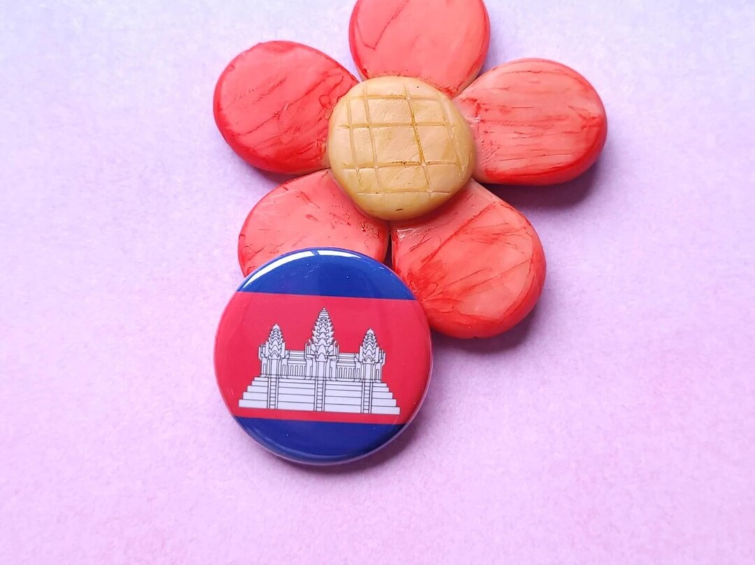 Cambodian Flag, Khmer Flag, Khmer Merch, Pinback Button, Political ...