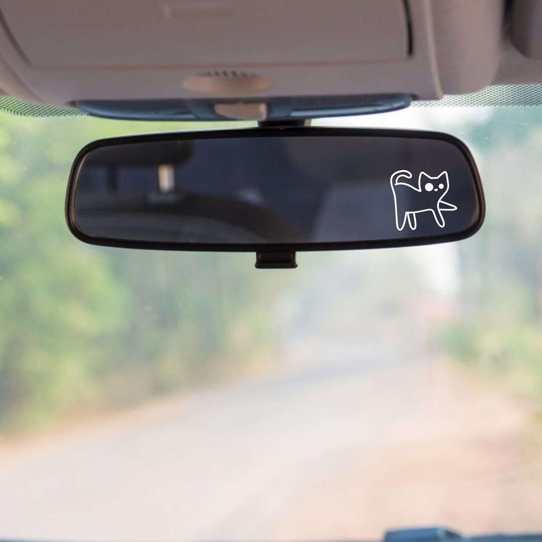 Cartoon Car Decal, Rearview Mirror Peeking, Cat Lover Car Decal, Cat ...