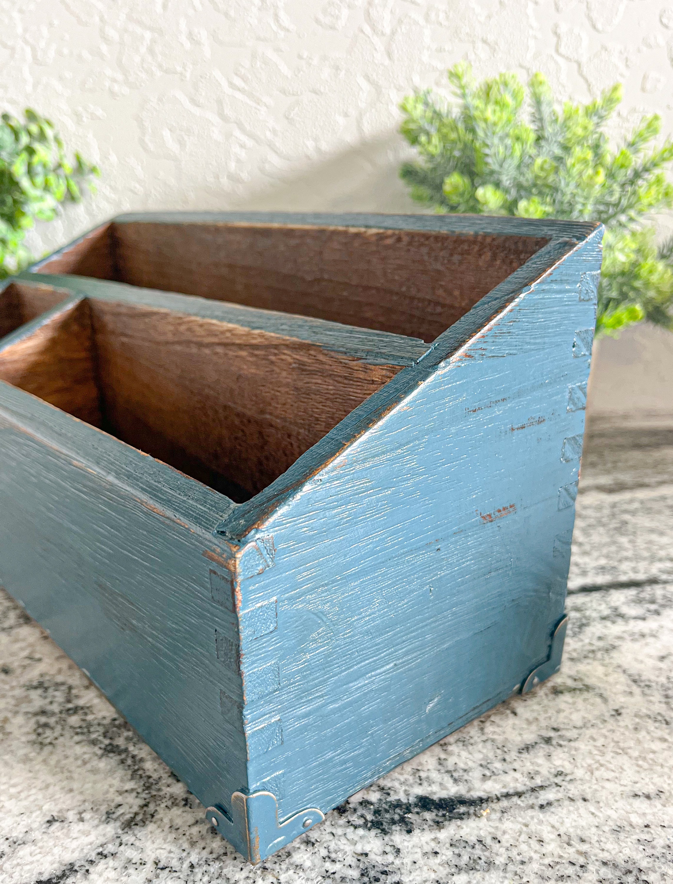 Rustic Blue Desk Organizer Letter Holder Vintage Farmhouse Painted Wood ...
