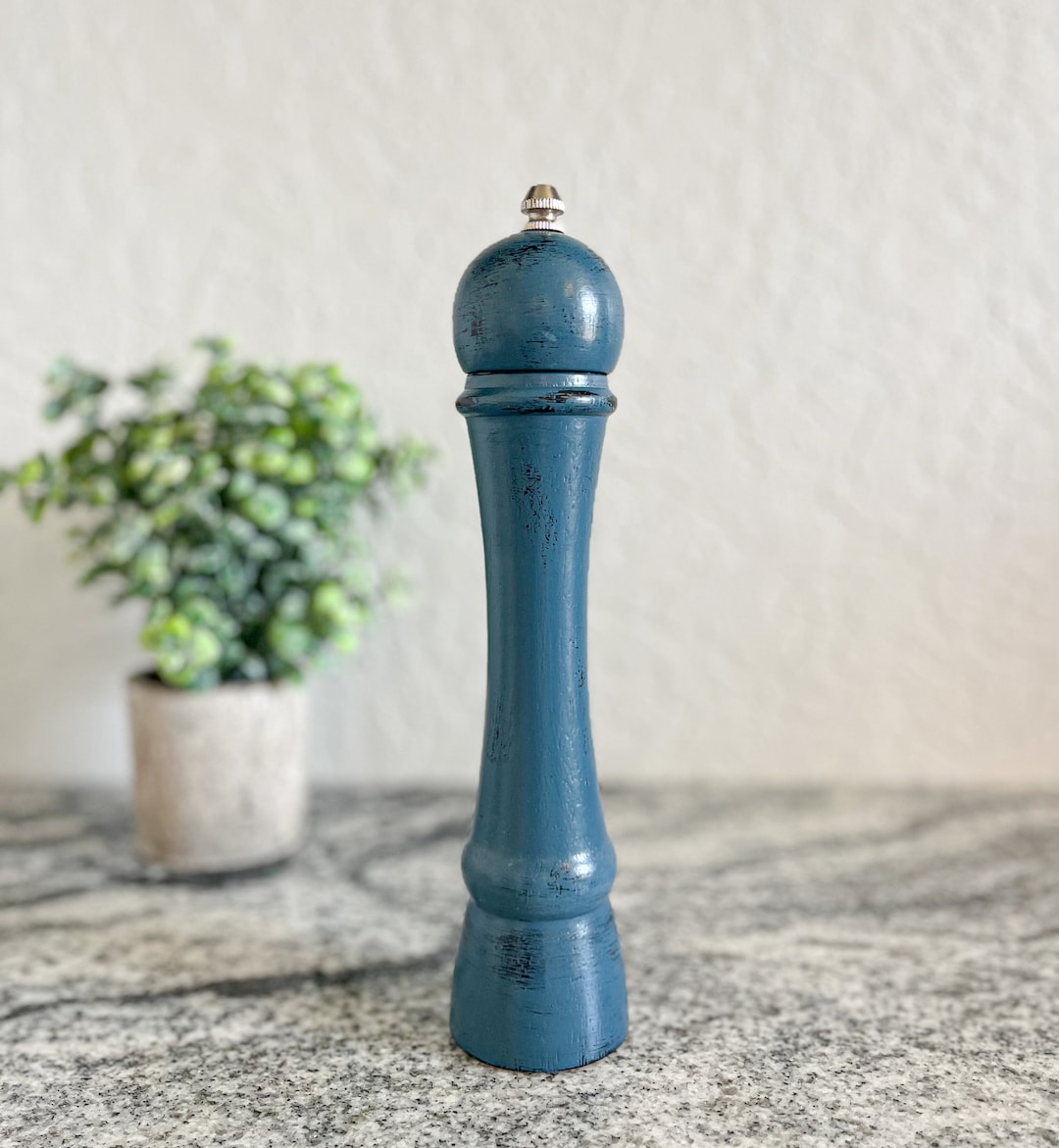 Tall Upcycled Farmhouse Wood Pepper Grinder in Denim Blue, Single Spice ...