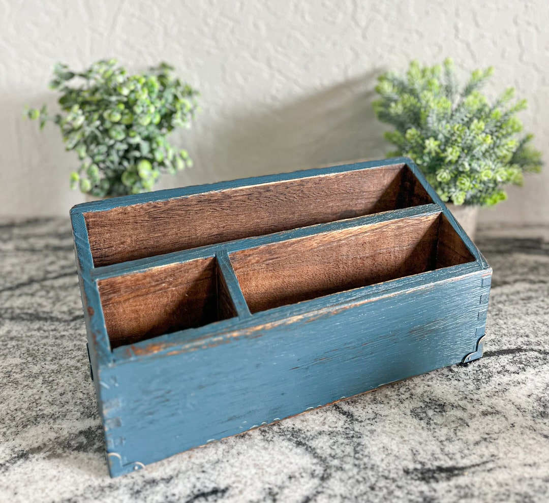 Rustic Blue Desk Organizer Letter Holder Vintage Farmhouse Painted Wood ...