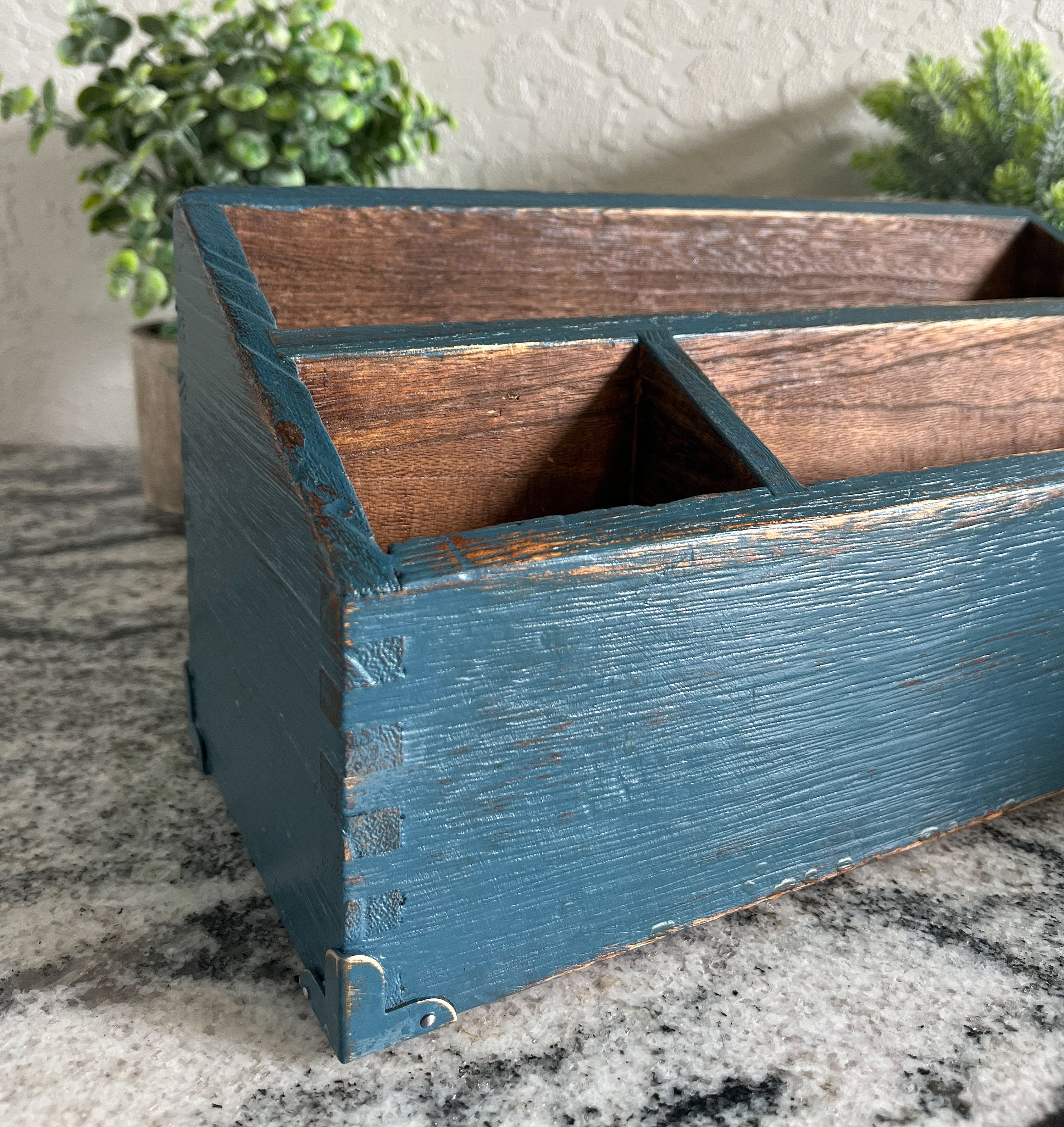Rustic Blue Desk Organizer Letter Holder Vintage Farmhouse Painted Wood ...