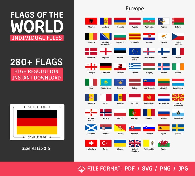 World Flags Clip Art: 280+ Country Flags (digital Download) - Etsy