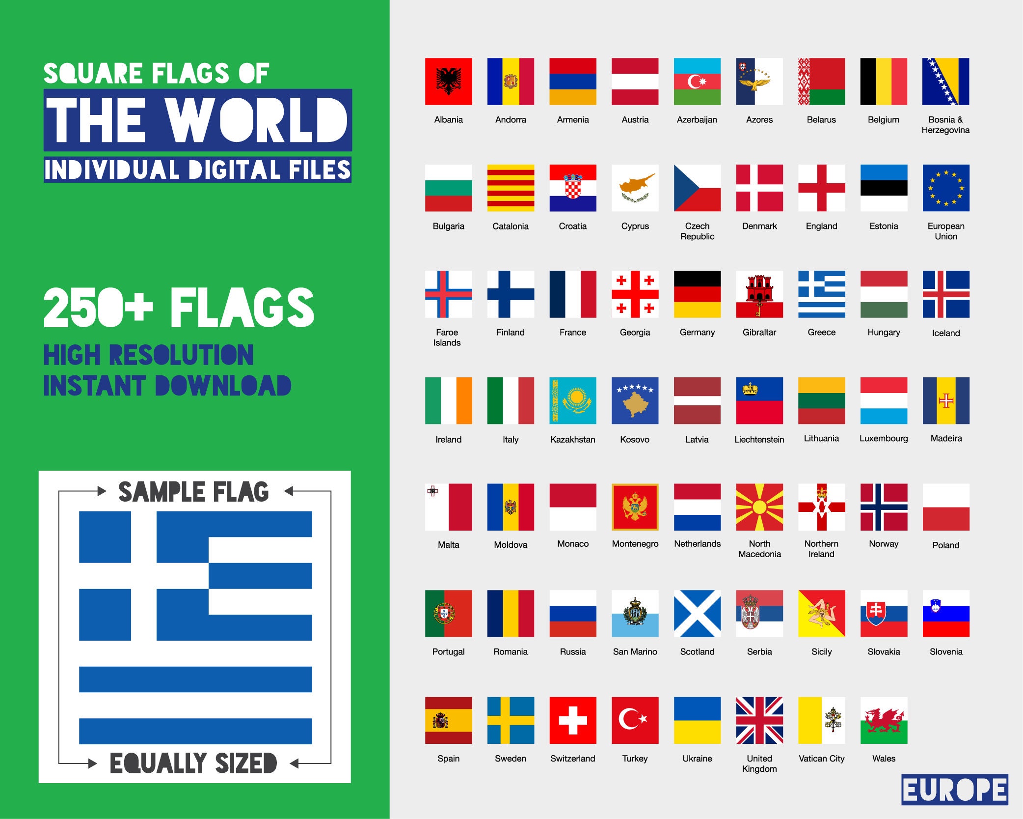 Square Flags, World, MEGA Bundle, Digital Download, 250 Country ...