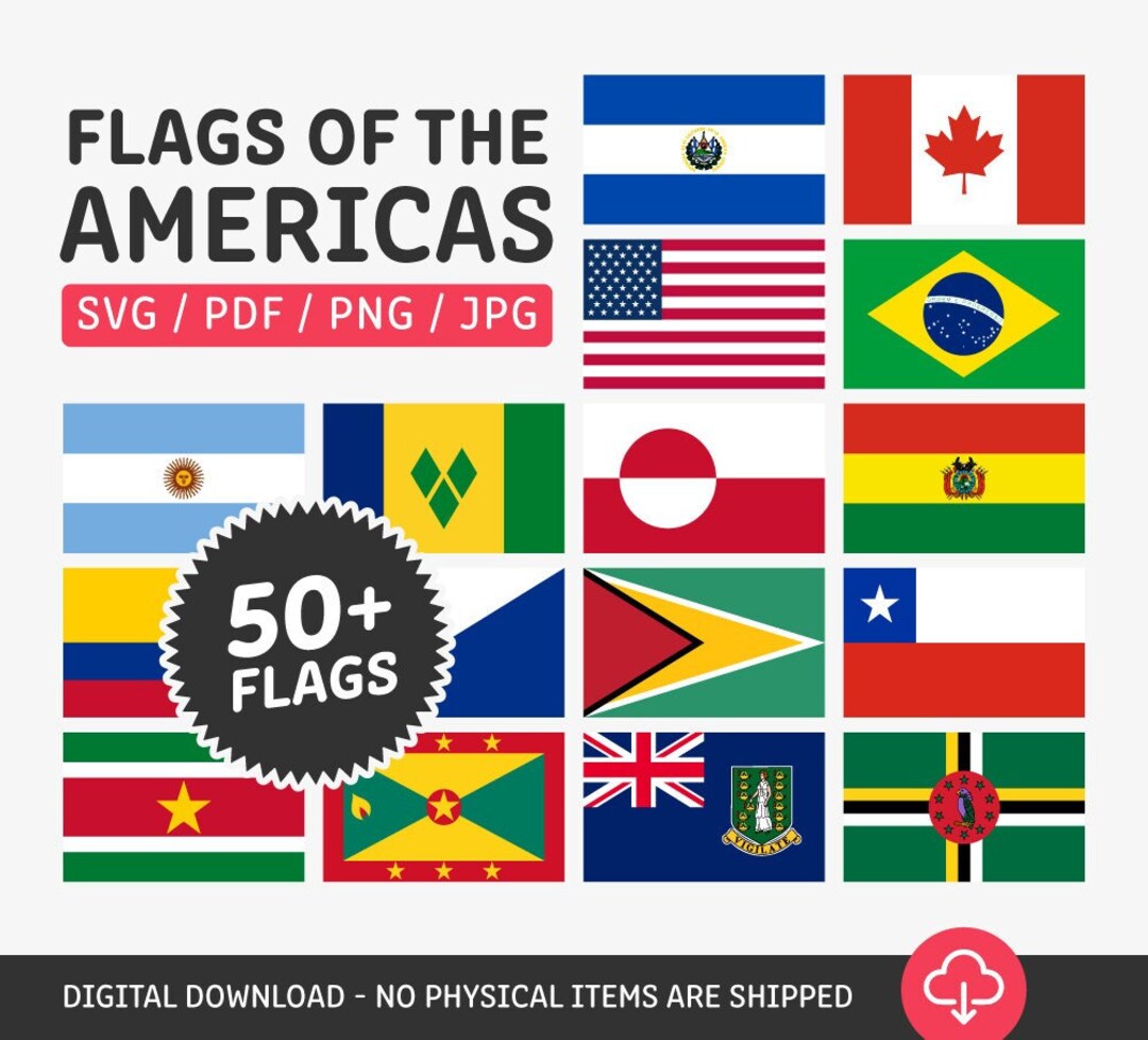 50 North America and South America Flags Digital Download COMMERCIAL ...