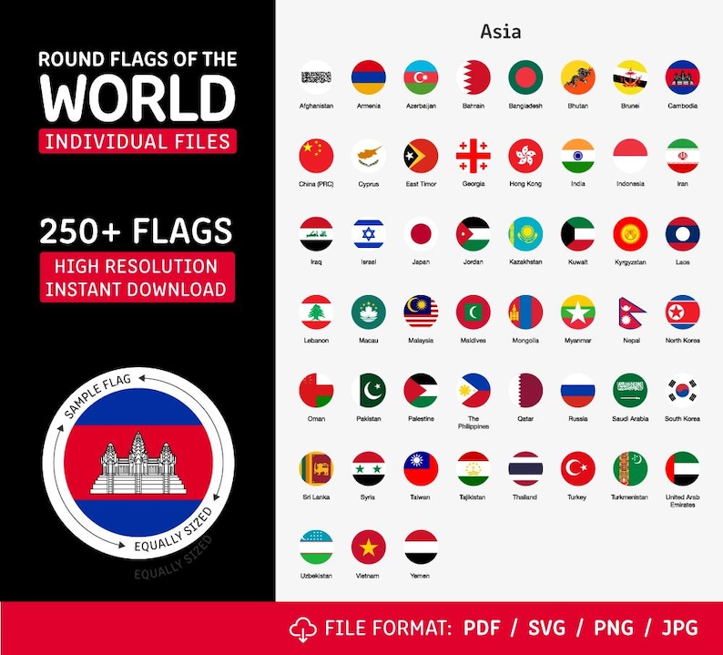 World Flags Clip Art: 280+ Round Country Flags | 1000+ Files (digital ...