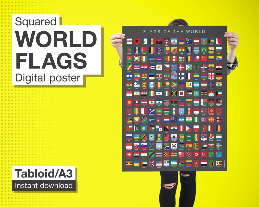 Flags of the World Poster Square Flags A3 Tabloid - Etsy