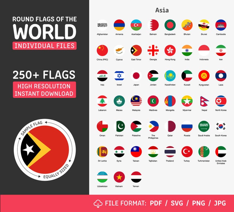 World Flags Clip Art: 280+ Square Country Flags (digital Download) - Etsy