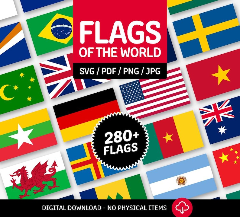 World Flags Clip Art: 280+ Country Flags | 1000+ Files (digital ...