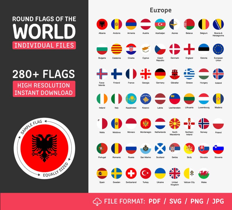 1,000+ Files | 280+ Round World Flags | Digital Download | COMMERCIAL ...