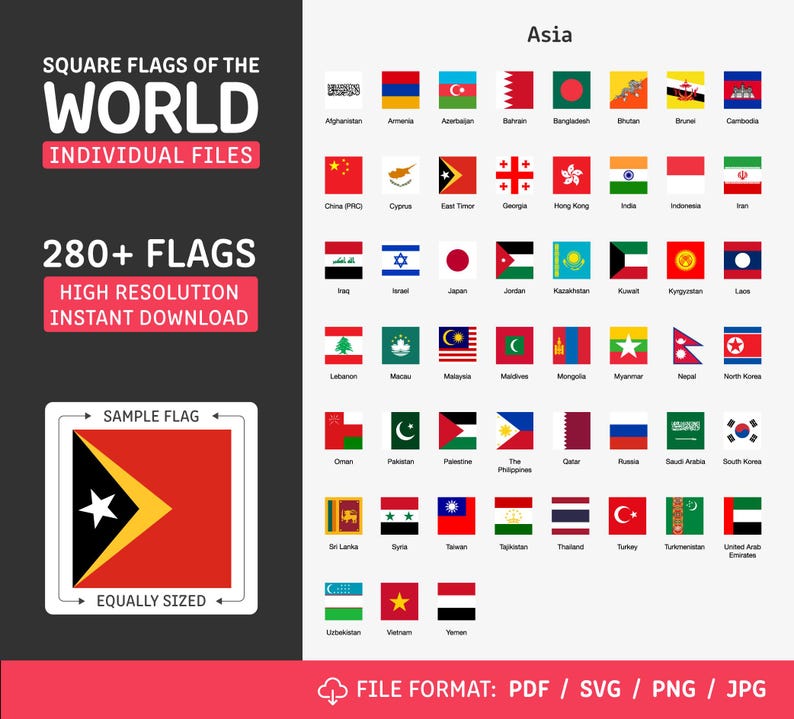 1,000+ Files | 280+ Square World Flags | Digital Download | COMMERCIAL ...