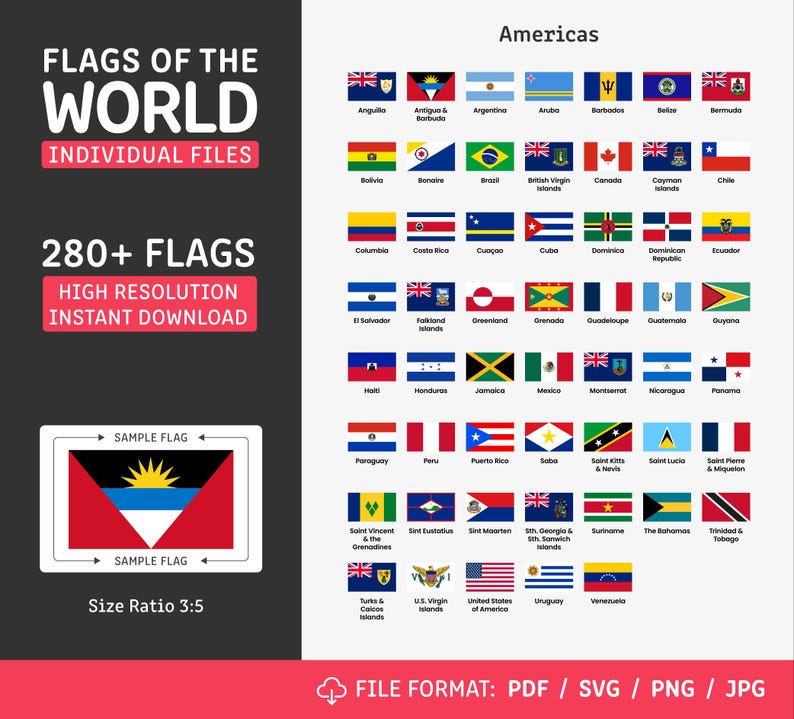 World Flags Clip Art: 280+ Country Flags (digital Download) - Etsy