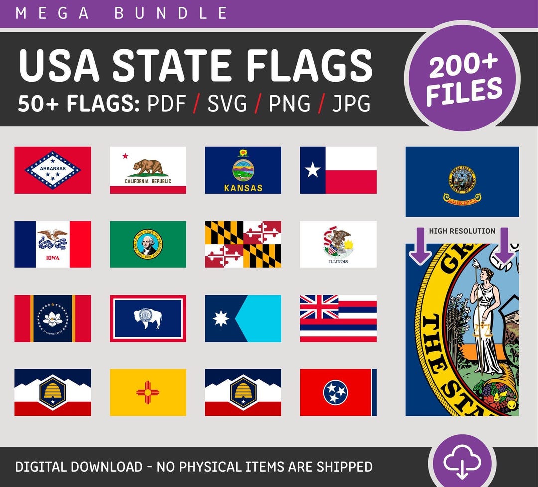200+ Files | 50+ USA State Flags | America State Flags | United States ...