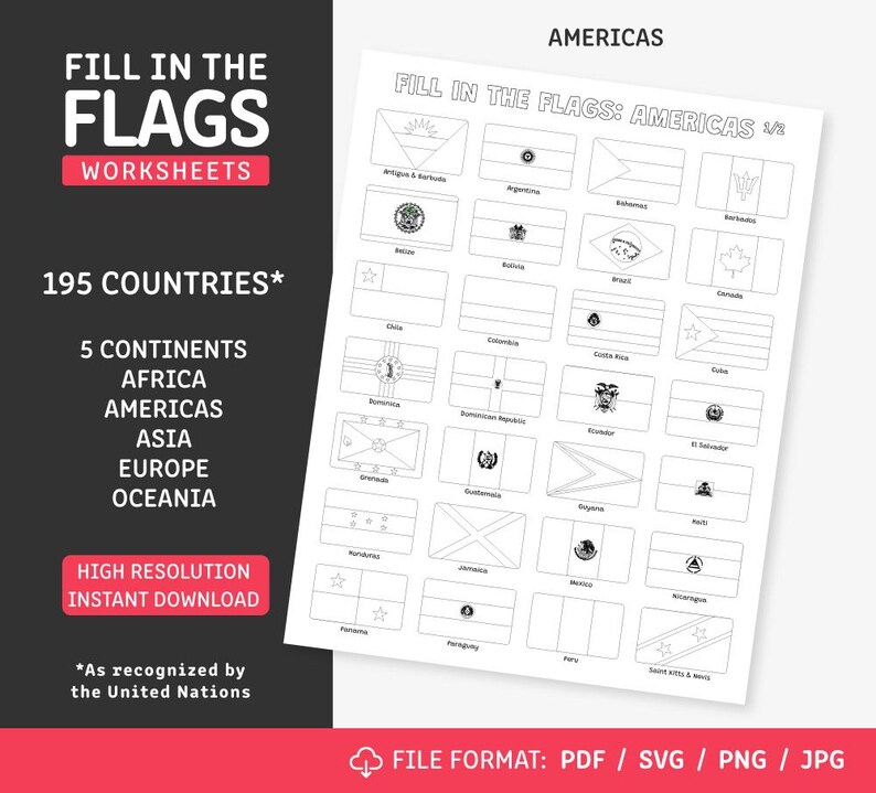 Fill in the Flags, Color the Countries Worksheets Digital Download ...