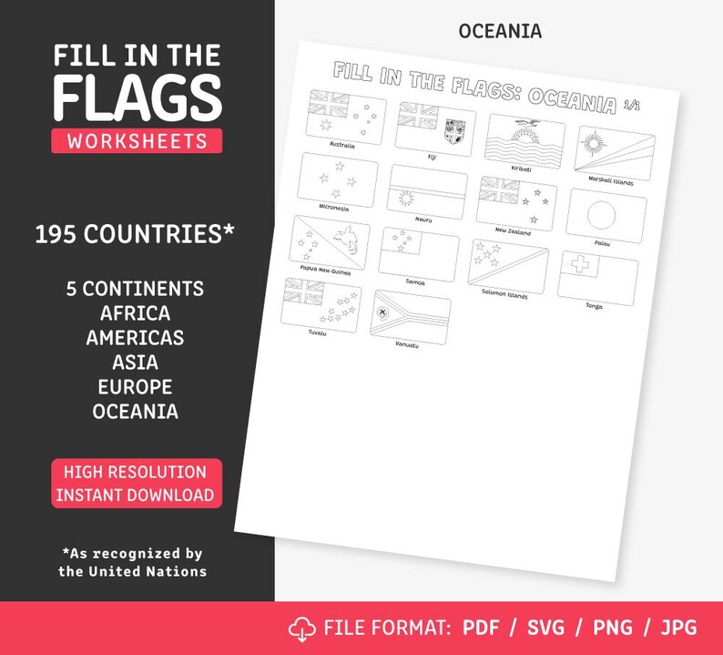 Fill in the Flags, Color the Countries Worksheets Digital Download ...