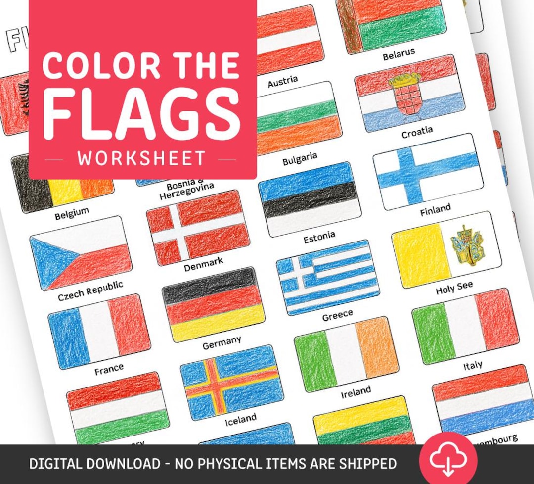 Color the Flags Worksheets | Digital Download PDF | 9 Worksheets ...