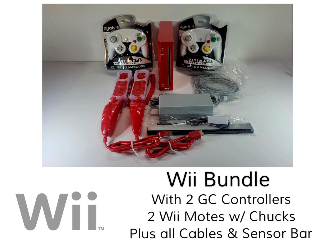 Red Nintendo Wii Bundle With Controllers, Cables, and Tons of Games - Etsy