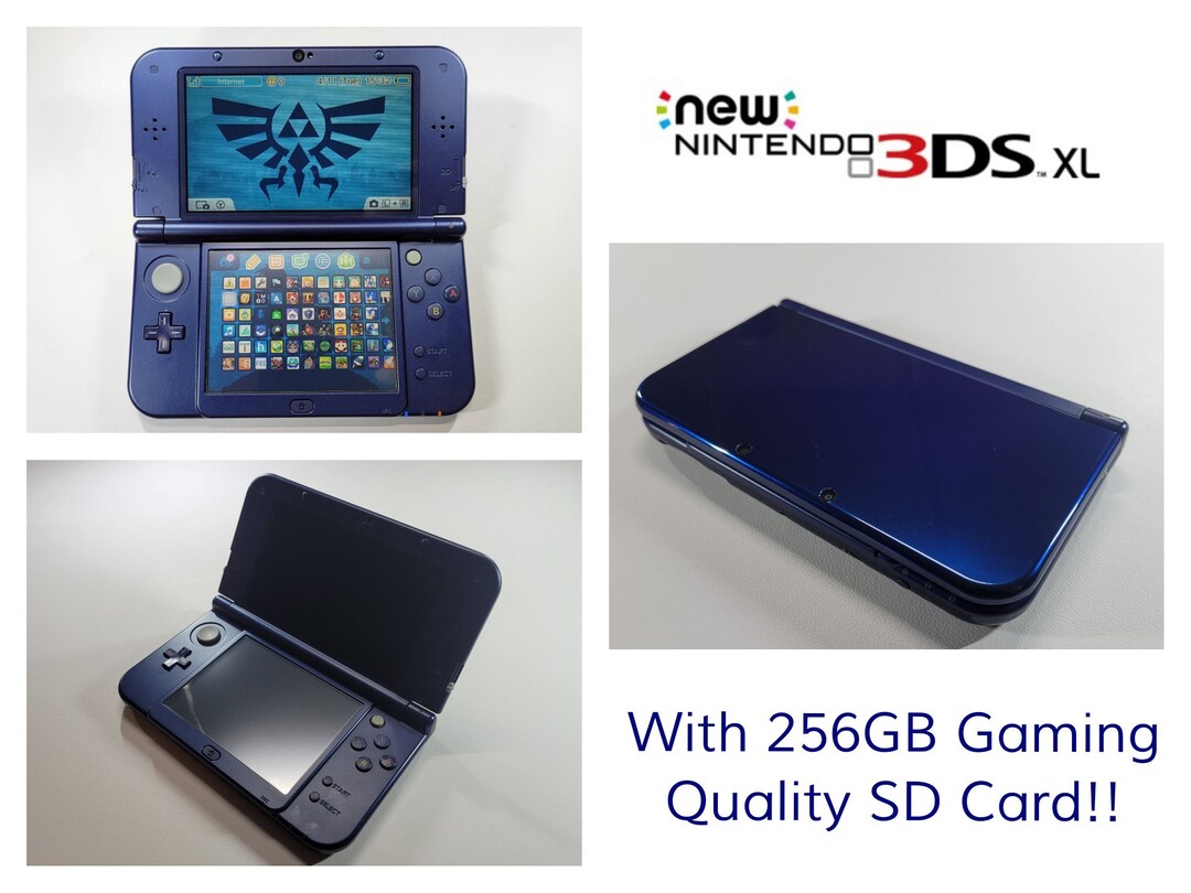 Nintendo new 3DS XL/LL in Metallic Blue W/ 256GB Sd Card & IPS Top ...