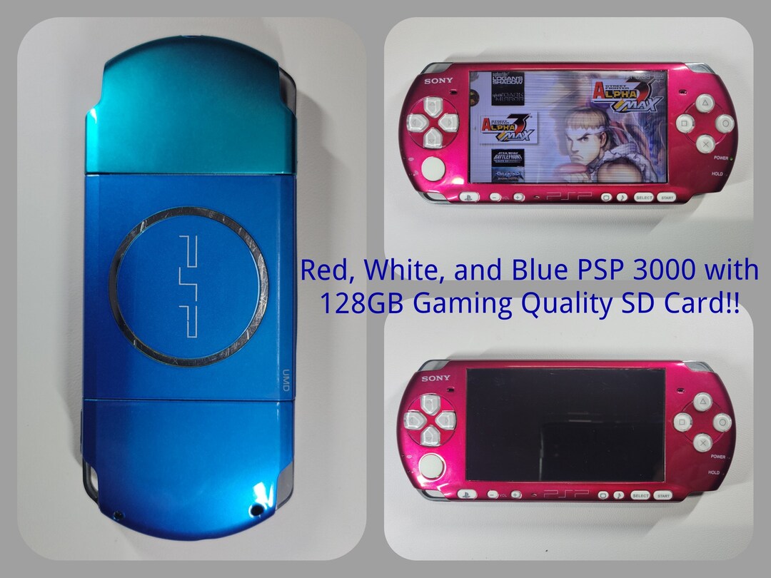 Sony PSP 3000 in Red, White, and Blue With 128GB SD Card - Etsy