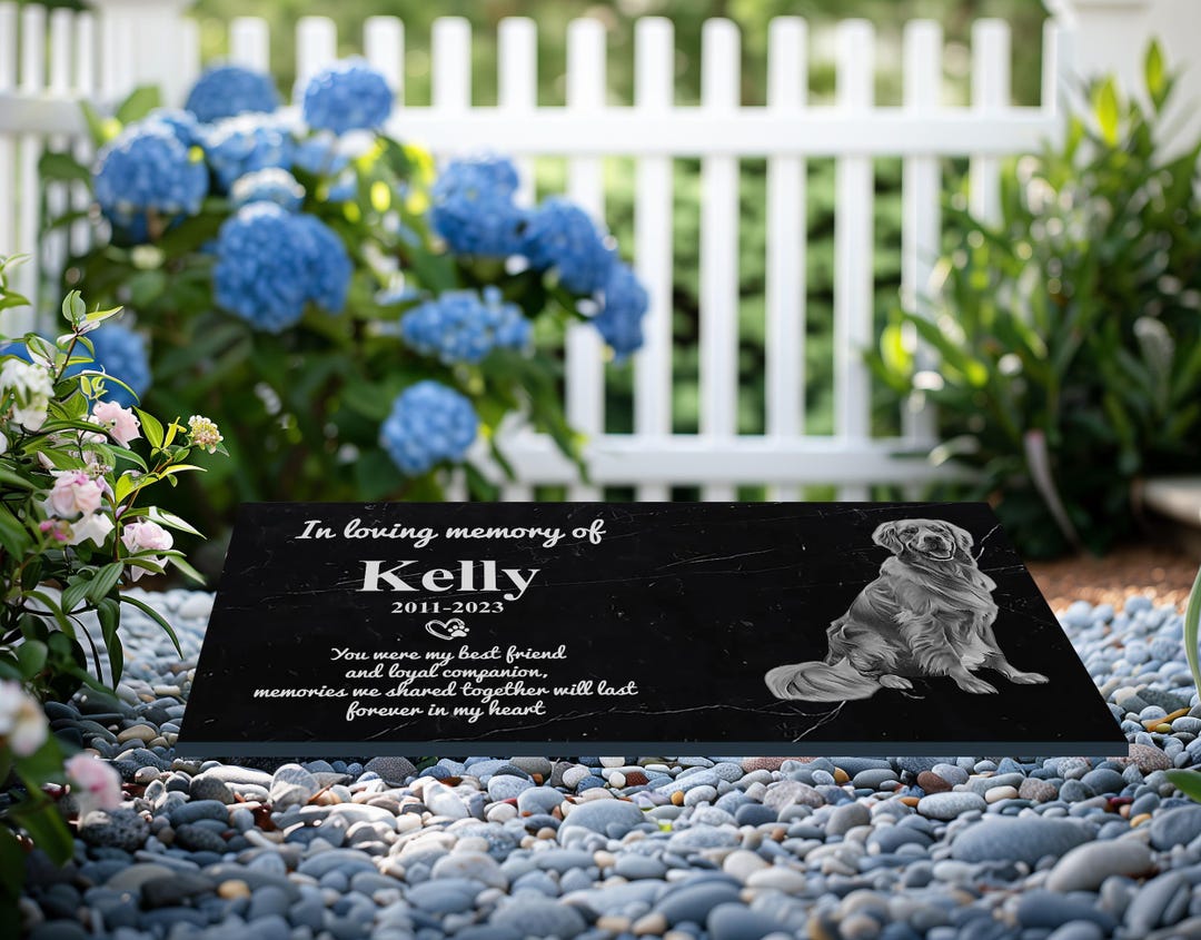 Personalized Memorial Stones, Black Marble Stone Engraved With Photo ...