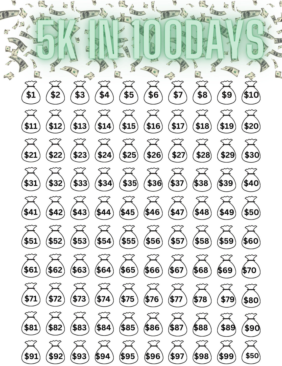 5k in 100days Savings Challenge, Envelope System, Money Saving, Cash ...