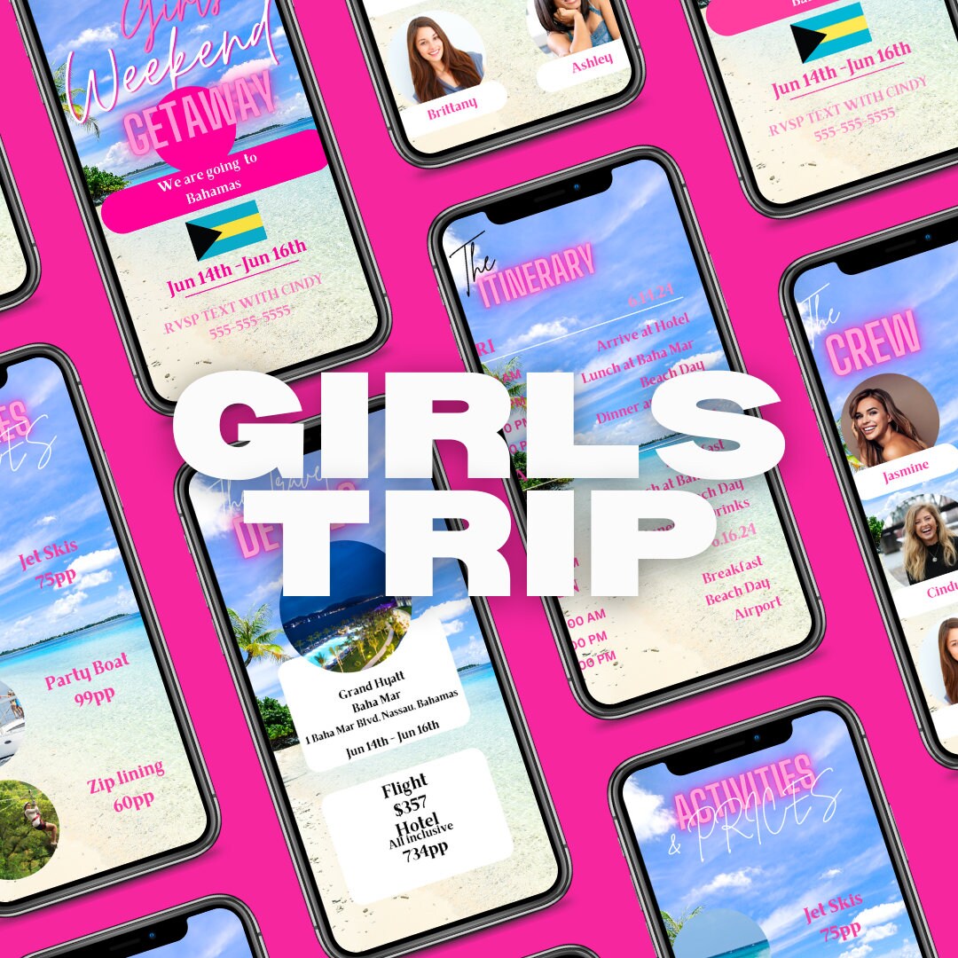 Animated Birthday Weekend Digital Travel Itinerary Template, Girls Trip ...