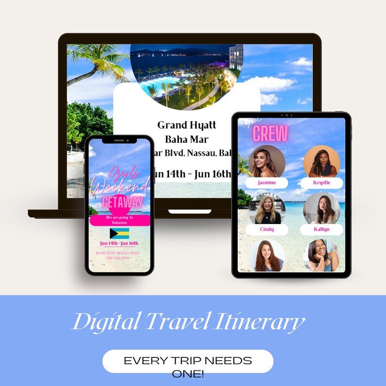Animated Birthday Weekend Digital Travel Itinerary Template, Girls Trip ...